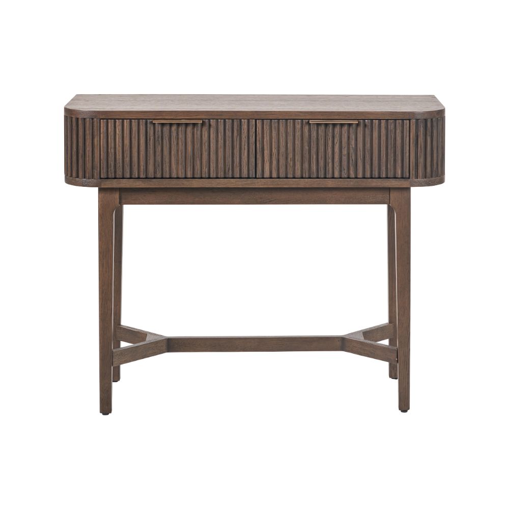 Raie Ribbed Console Table | Oak & Pine Wood with Gold Accents – Heart ...
