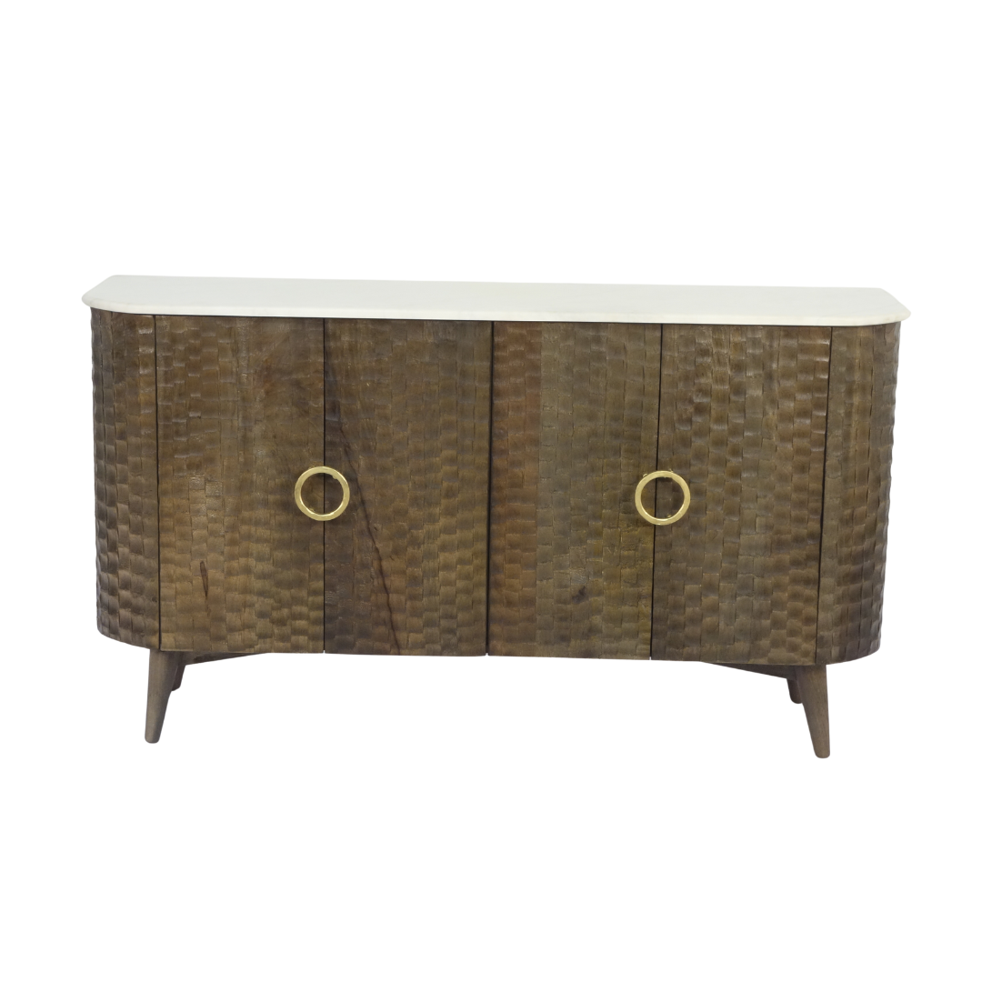 Aranya Solid Wood 4 Door Chiselled Sideboard | Textured Detailing ...