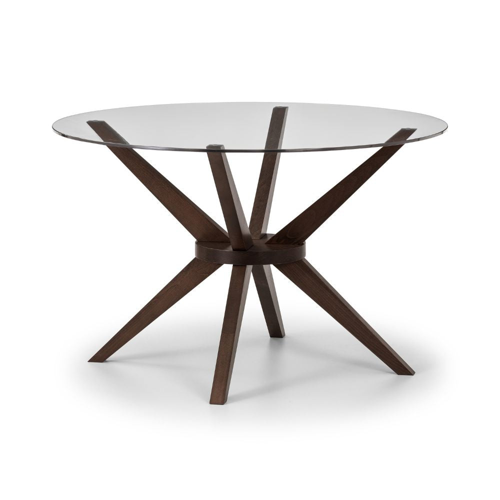 Chelsea 120cm Round Glass Dining Table | Walnut Base with Tempered ...