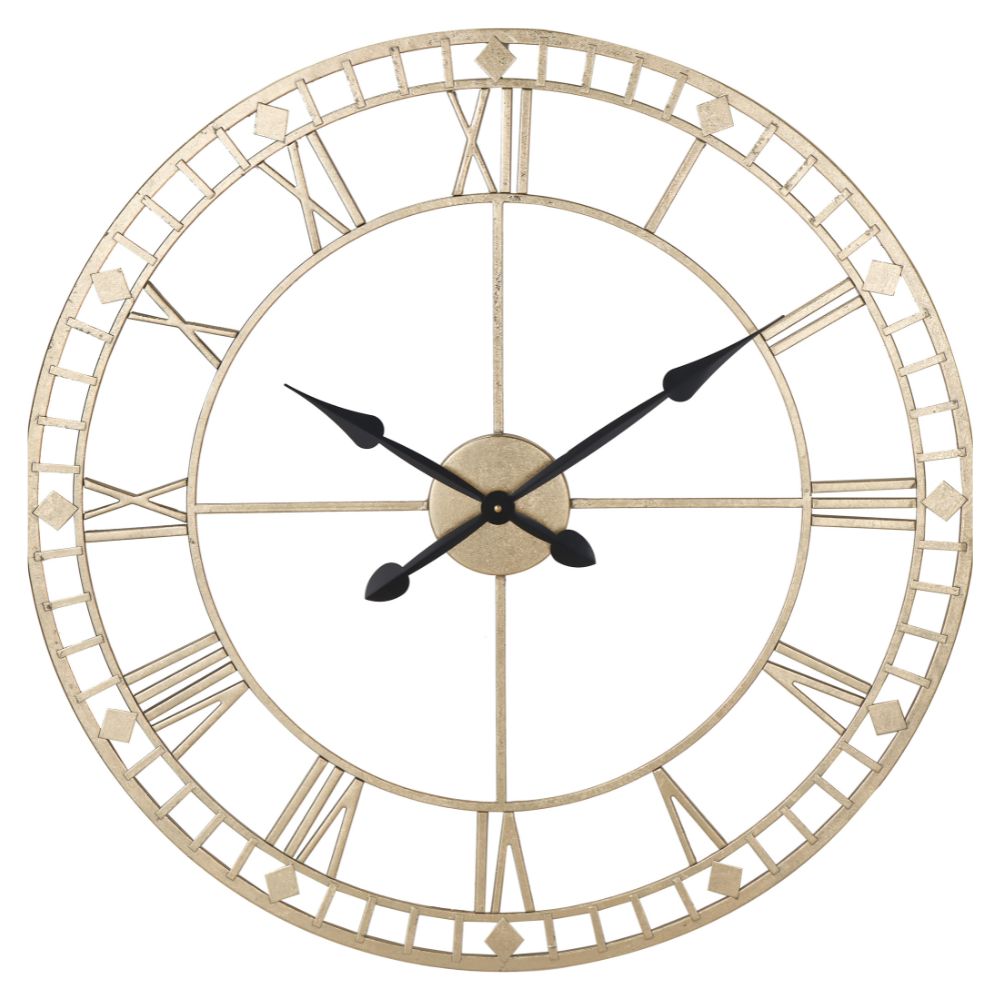 Antique Gold Round Wall Clock | Roman Numeral Metal Clock | Large ...