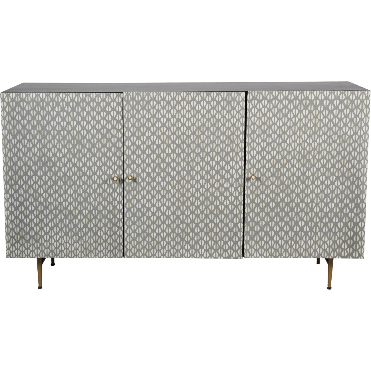 Burgess Bone Inlay Sideboard | 3-Door Buffet in Grey & White with Brass ...