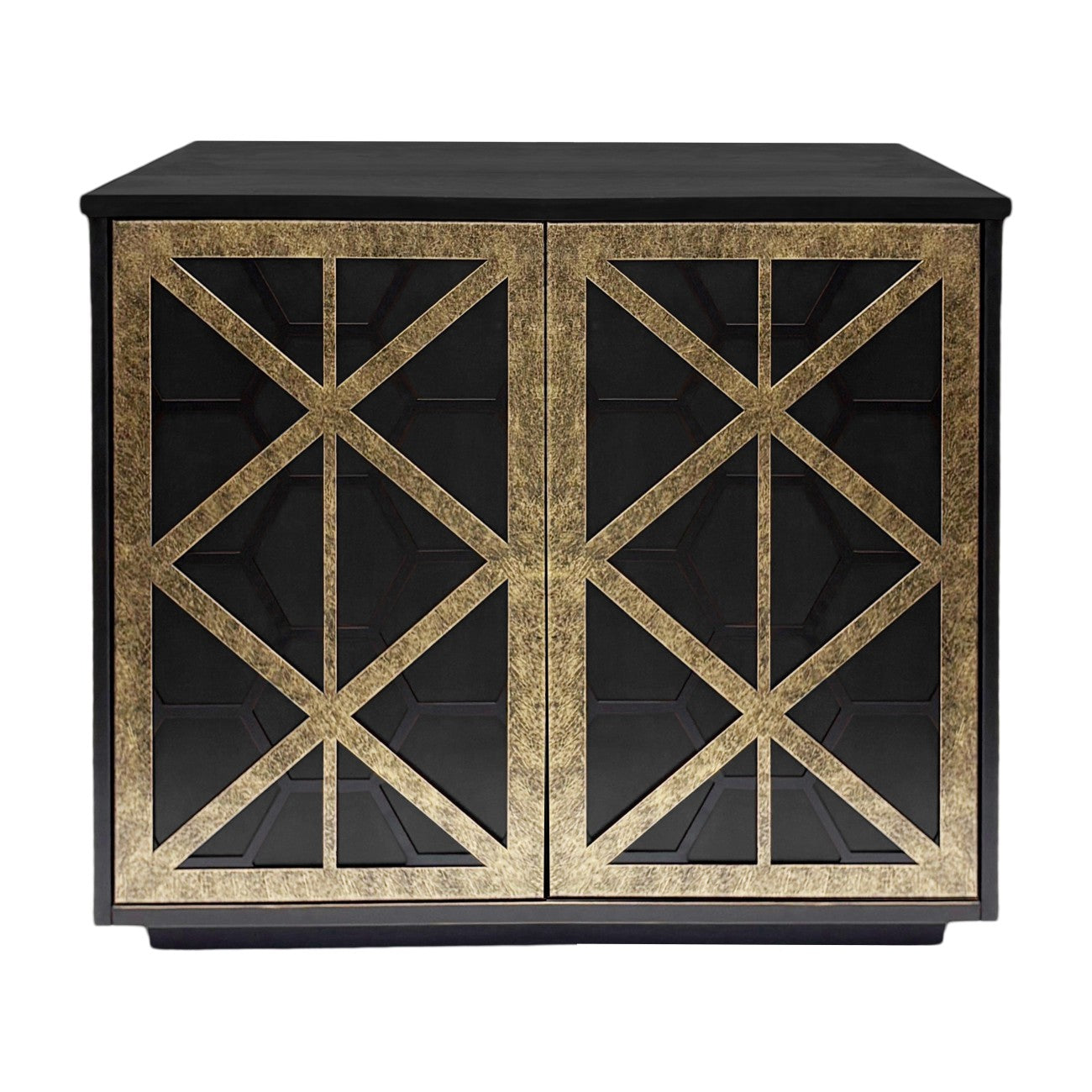 Reeno Fretwork 2 Door Sideboard | Gilded Geometric Iron | Black-Washed ...