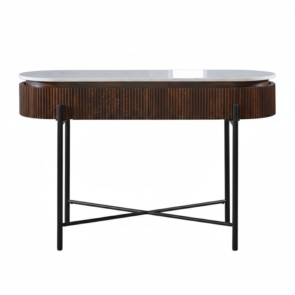 Opal Mango Wood Console Table – White Marble Top & Fluted Design ...