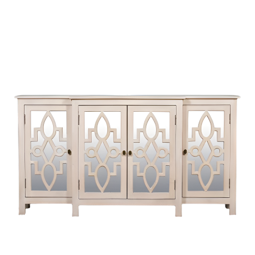 Mango Wood 4 Door Mirrored Breakfront Sideboard | Rustic Blanche Finish ...