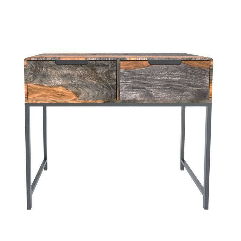 Kavi Sheesham Wood 2 Drawer Console Table | Grey & Rosewood with ...