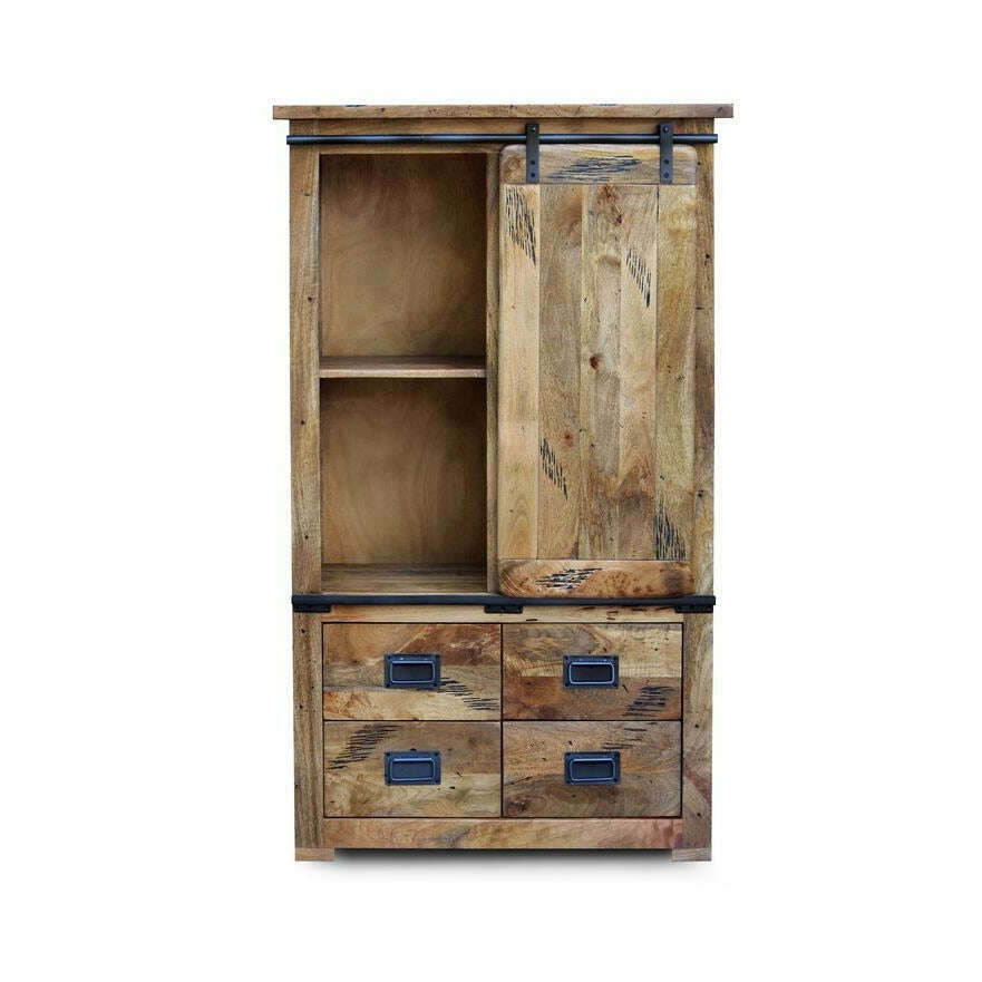 Kora Mango Wood Display Cabinet | Rustic Storage with Sliding Doors and ...
